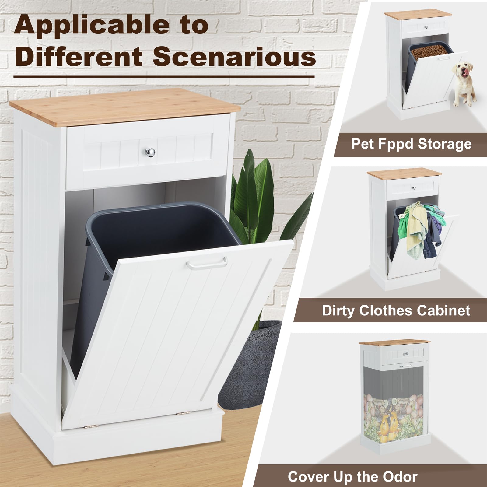 Mdeam Tilt Out Trash Cabinet 10 Gallon Hidden Trash Garbage Can Cabinet for Kitchen,Living Room,White