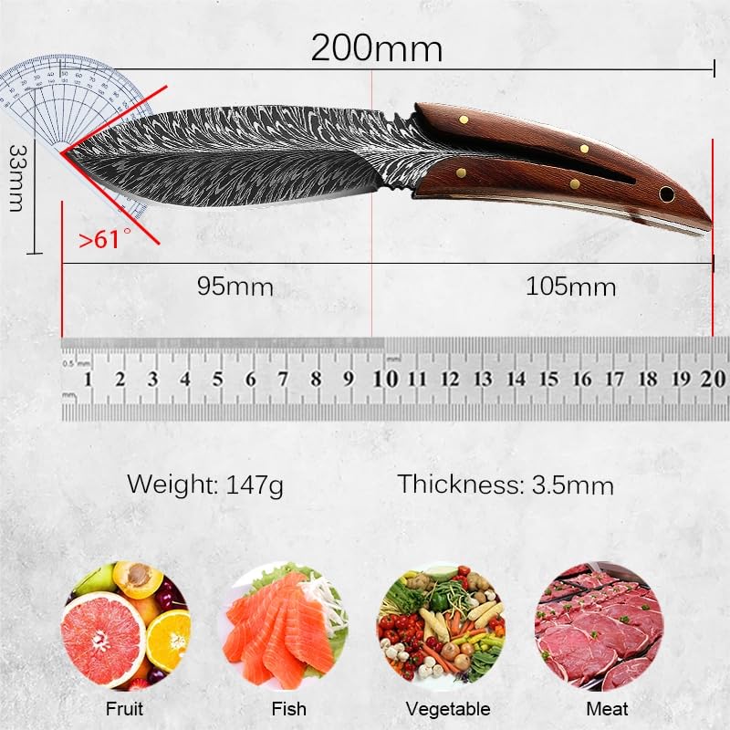Multi-Purpose Kitchen Knife Hunting Knife Feather Pattern Knife With Sheath Stainless Steel Fruit Knives Outdoor Camping Knife