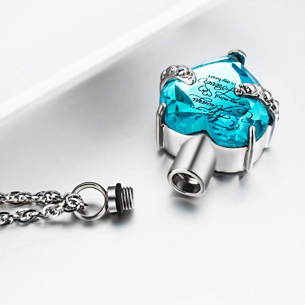XIUDA Crystal Urn Necklace for Human Ashes Heart Birthstone Memorial Cremation Jewelry Ash Necklace for Women