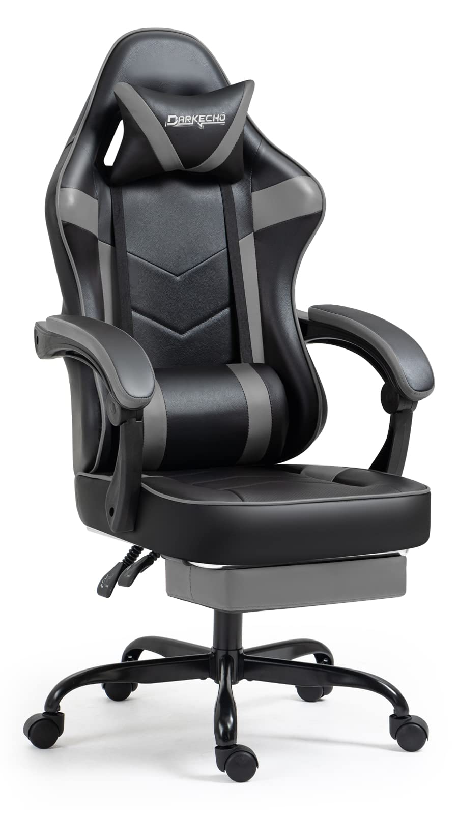 Darkecho Massage Gaming Chair with footrest,Computer Chair with Flat Seat Cushion,Height Adjustable Gamer Chair with Padded Armrests,Headrest and Lumbar Support for Office or Gaming Black/Grey