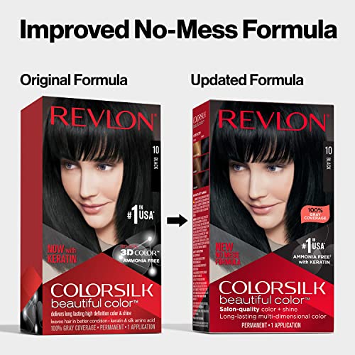 Revlon Permanent Hair Color, Permanent Hair Dye, Colorsilk with 100% Gray Coverage, Ammonia-Free, Keratin and Amino Acids, 12 Natural Blue Black, 4.4 Oz (Pack of 1)