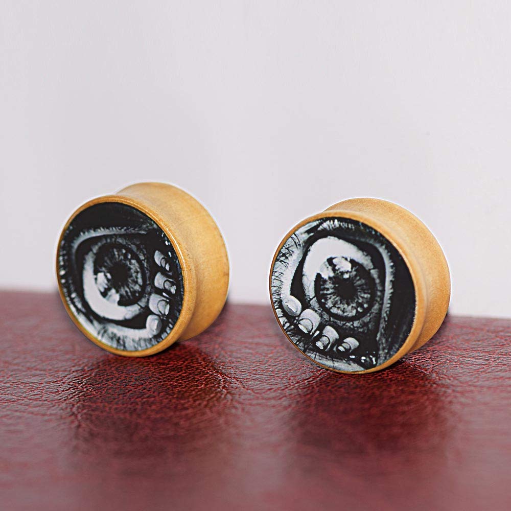FLYUN 2Pcs Natural Wood Eyeball Ear Plugs Tunnels 8-25mm Gauges Double Flared Saddle Plugs Stretcher Expander Piercings Jewelry (1" (25mm))