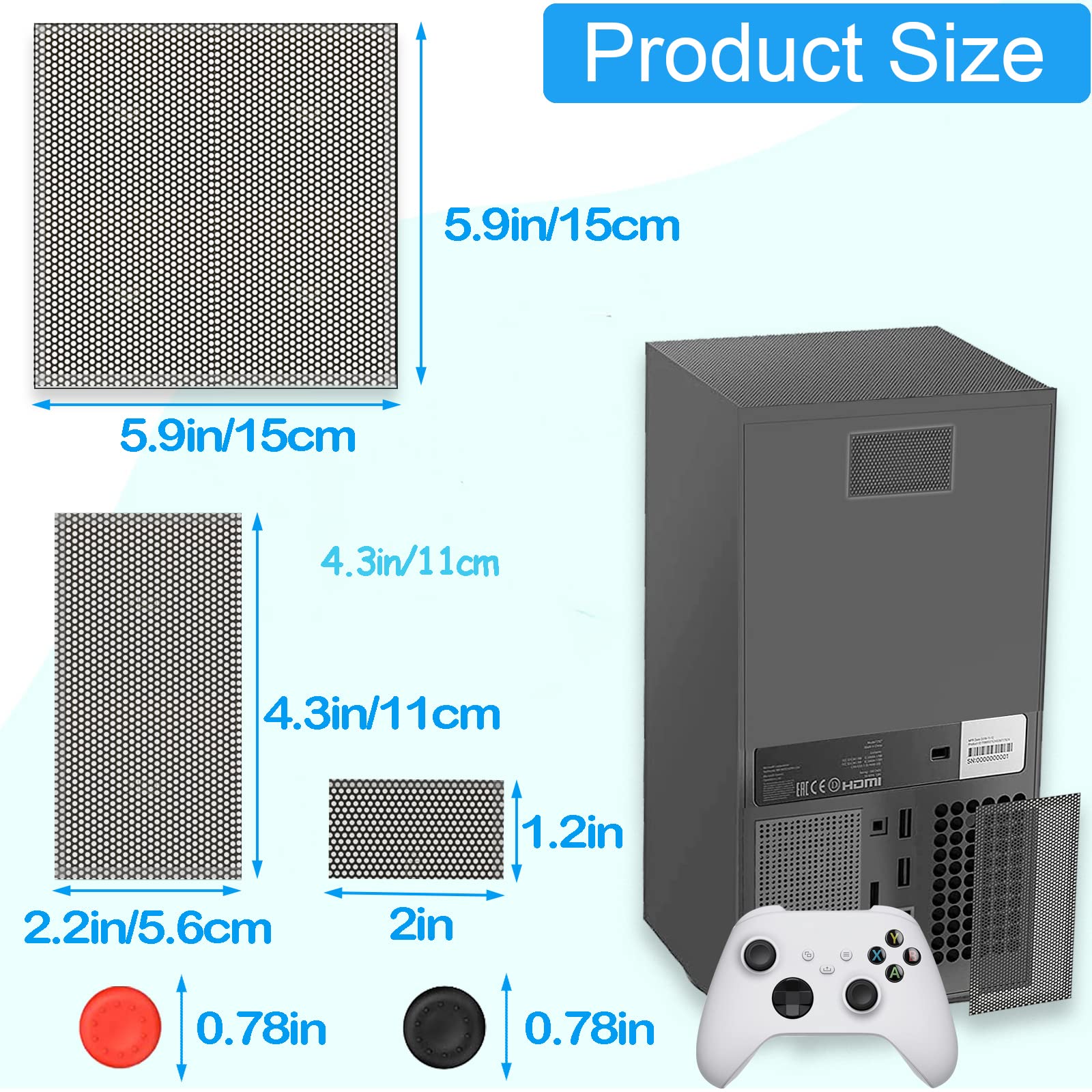 Dust Filter for Xbox Series X, 2 Sets Vent Dust Filter Cover Dust Cover Vent Cover Dust Proof Filter Cover Cooling Fan Filter Mesh Dustproof Cover with 4 Thump Grip Caps Compatible with Xbox Series X