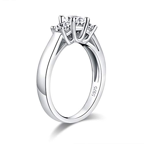 DYUNQ Three Stone Engagement Rings Round Cut Diamond Wedding Sterling Silver Cubic Zirconia CZ Ring 0.8 Carat, Valentine's Day Gift