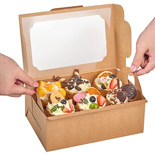 UnicoPak 20 Pack 10 x 6.8 x 4 Inch Tall Brown Cupcake Boxes with Handle Tray, Cupcake Boxes 6 Count, Extra Large Cupcake Boxes Bakery Boxes Muffin Boxes for Standard and High Creams Decorated Cupcakes Muffins Jumbo Cupcakes