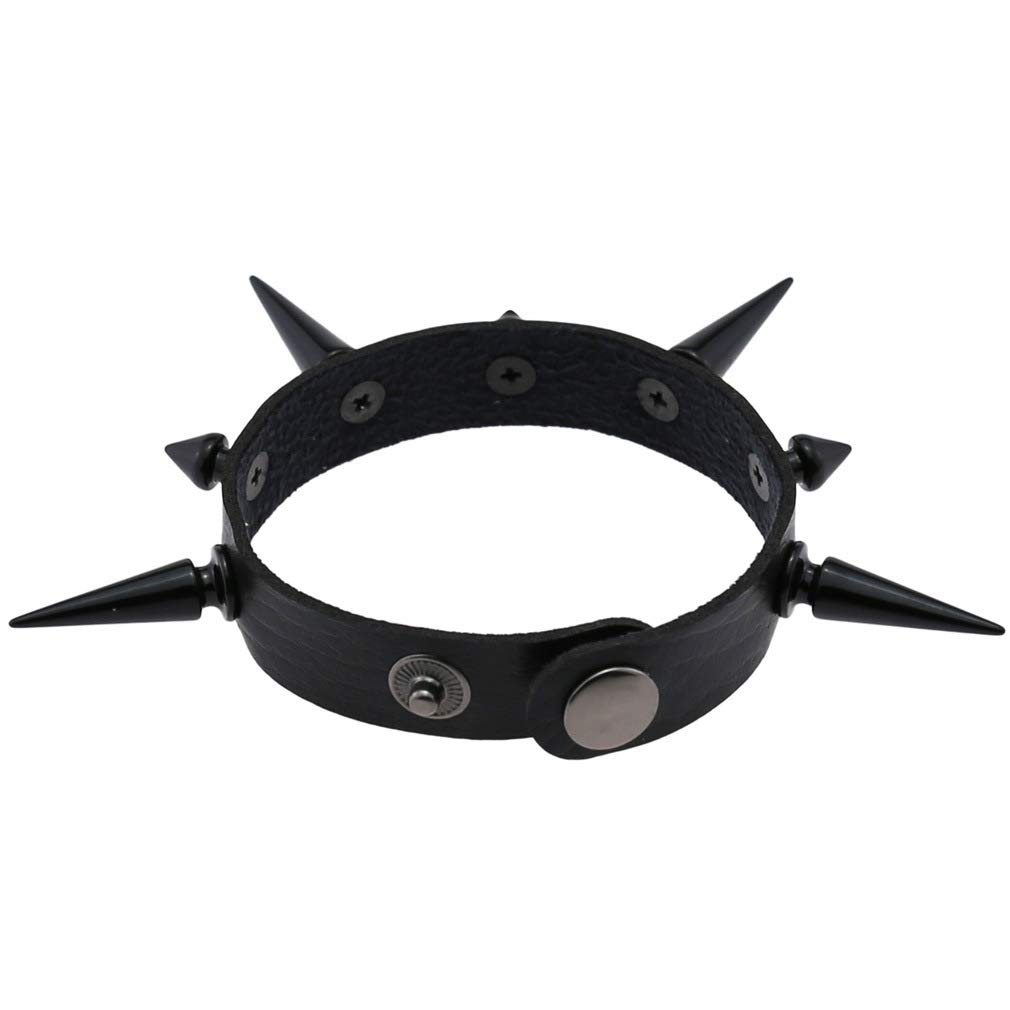 FM FM42 Women Red PU Simulated Leather Black-tone Long and Short Rivets Spike Spiked Punk Gothic Adjustable Bracelet, Pack of 2