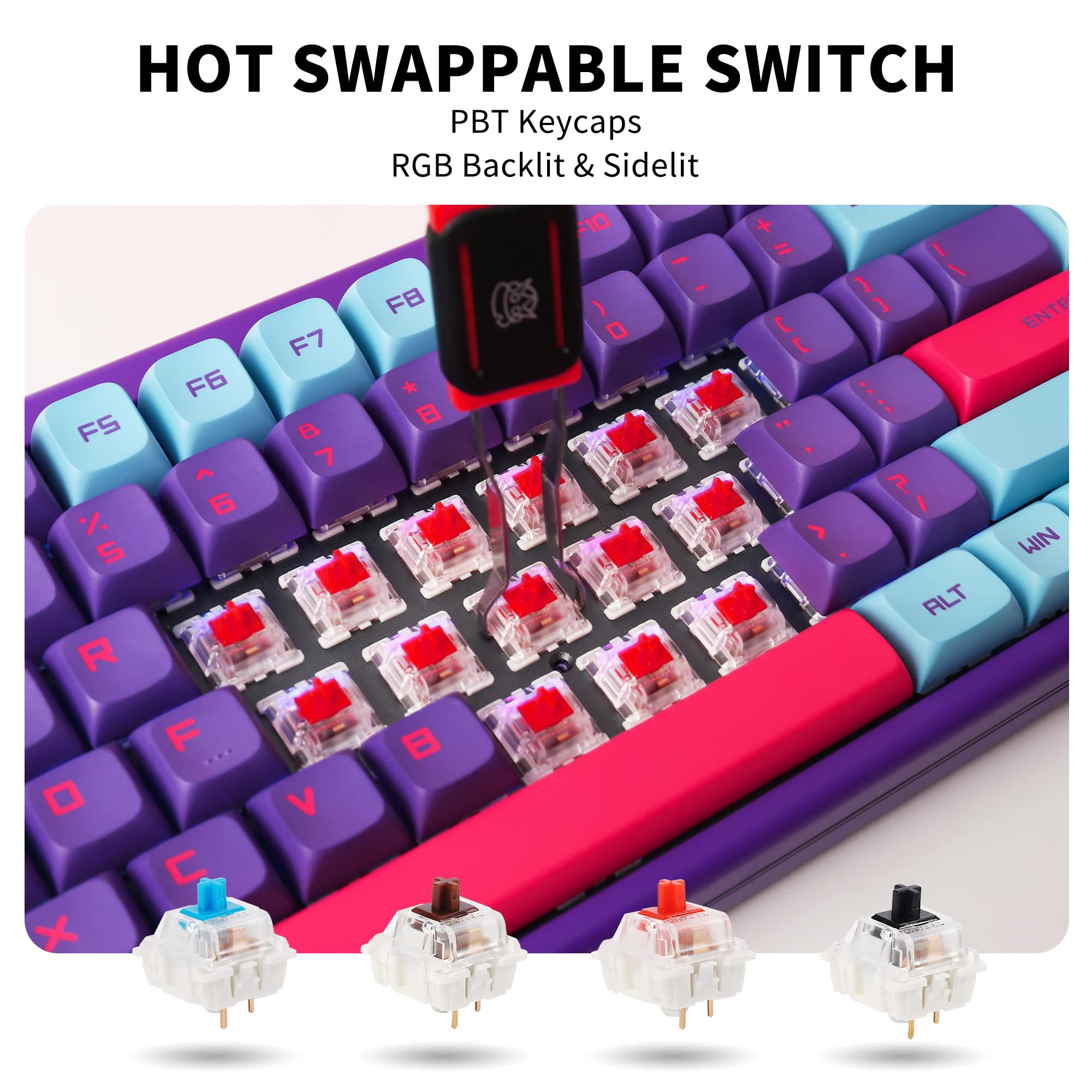 DUSTSILVER D84 Wireless 75% Cyberpunk Mechanical Keyboard with RGB, Hot Swappable, Bluetooth/2.4G/Type-C Connection, Gateron Black Switches for Linear Typing