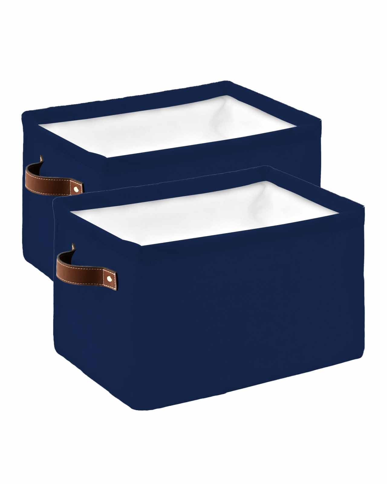 Navy Blue Cube Storage Organizer Bins with Handles 2 Packs 15x11x9.5 Inch Collapsible Canvas Cloth Fabric Storage Basket,Books Bin Boxes for Shelves,Closet Contemporary Minimalist Abstract Solid Color