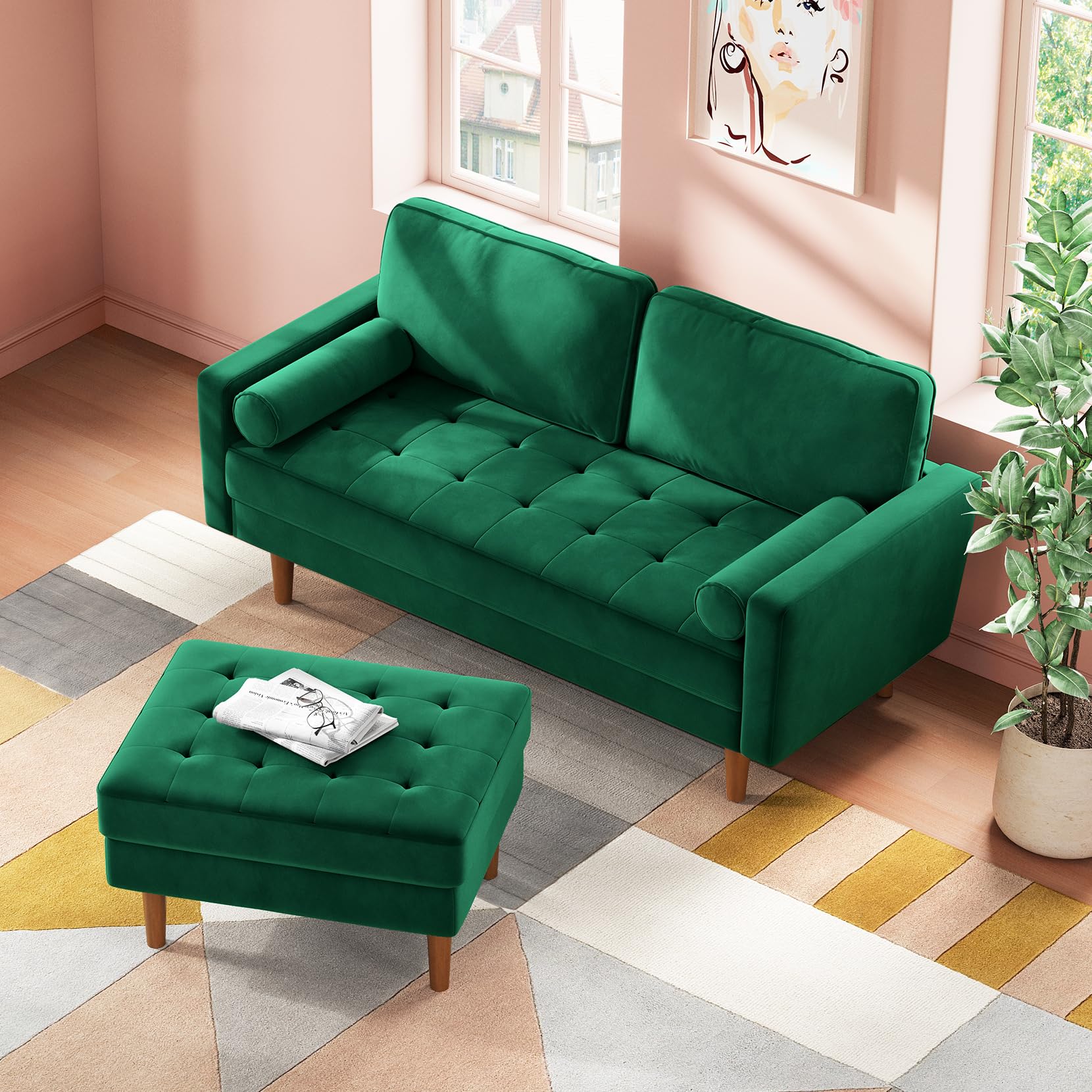 Vesgantti Round Bolster Pillow for 58 inch Loveseat Sofa, Green