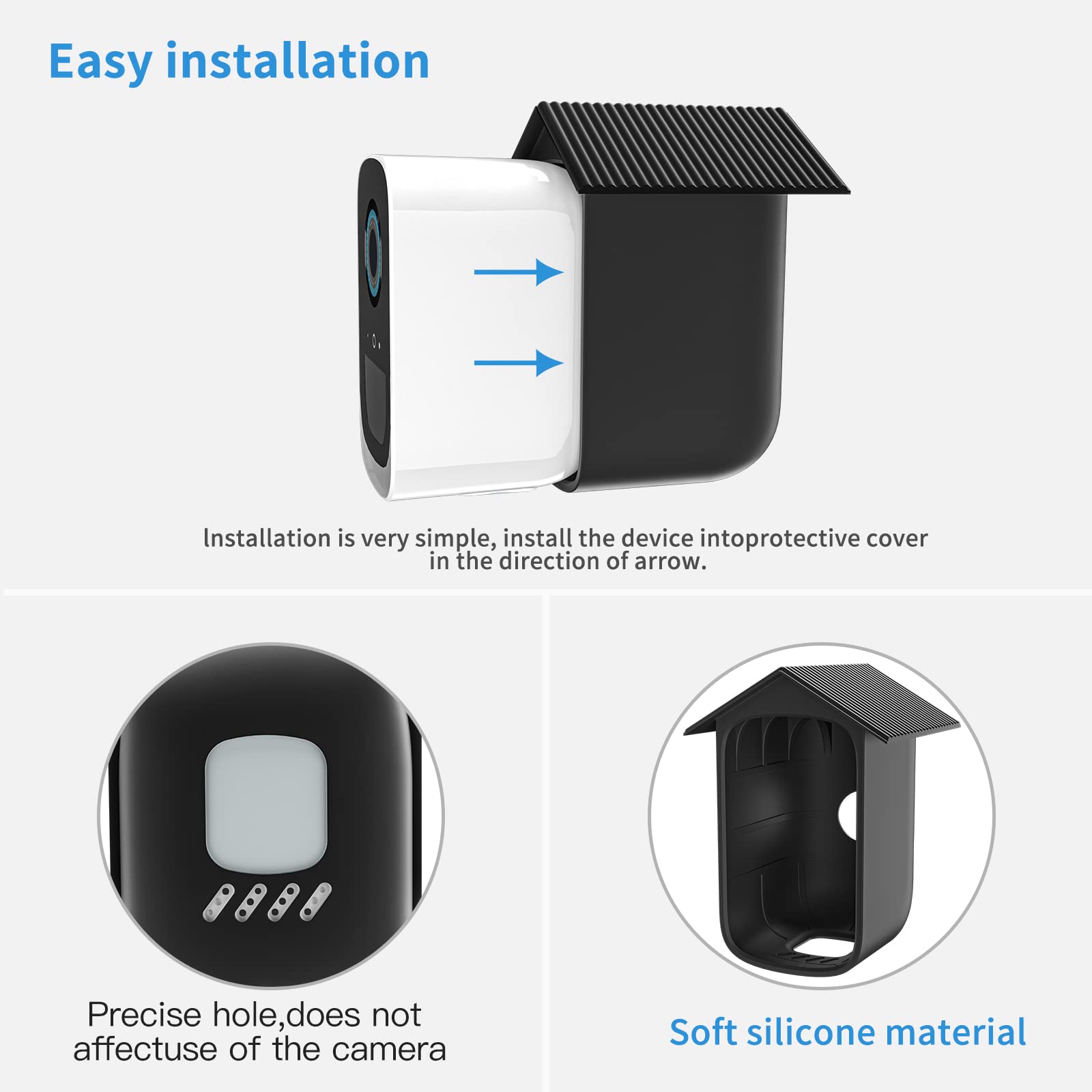 Holicfun Silicone Cover Skins for EufyCam S300 (Eufy Cam 3C) - 2 Pack, Black
