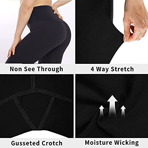 DUSUNCOM Women's High Waist Yoga Pants, Buttery Soft Tummy Control Workout Tights Running Sport Leggings, 4 Way Stretch Black