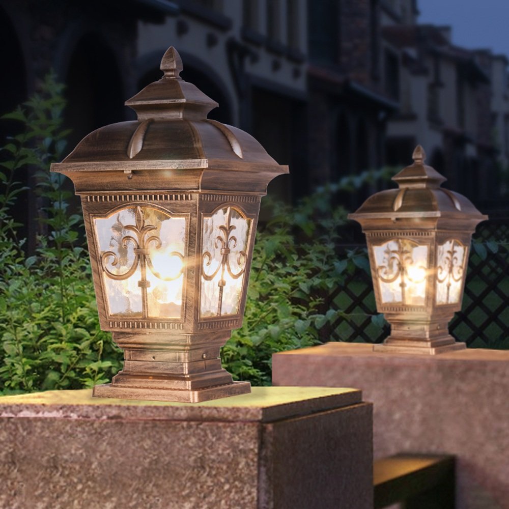 Waterproof E27 Electric Column Landscape Light European Waterproof Outdoor Stigma Lamps 110V 220V Modern Decoration IP65 Rainproof Anti-Rust Pillar Lamp Pole Lights for Garden Fence Park Courtyard