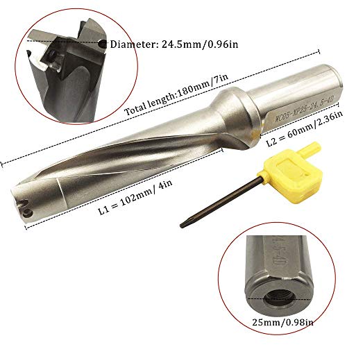 GBJ WC Series Drill Bites Insert Drill Metal Drill Bits Diameter 24.5mm/0.96in Depth 4in 4D Indexable U Drill Machinery Lathes CNC Water Drill with 10pcs WCMT050308FN(Bronze) U Drill Inserts