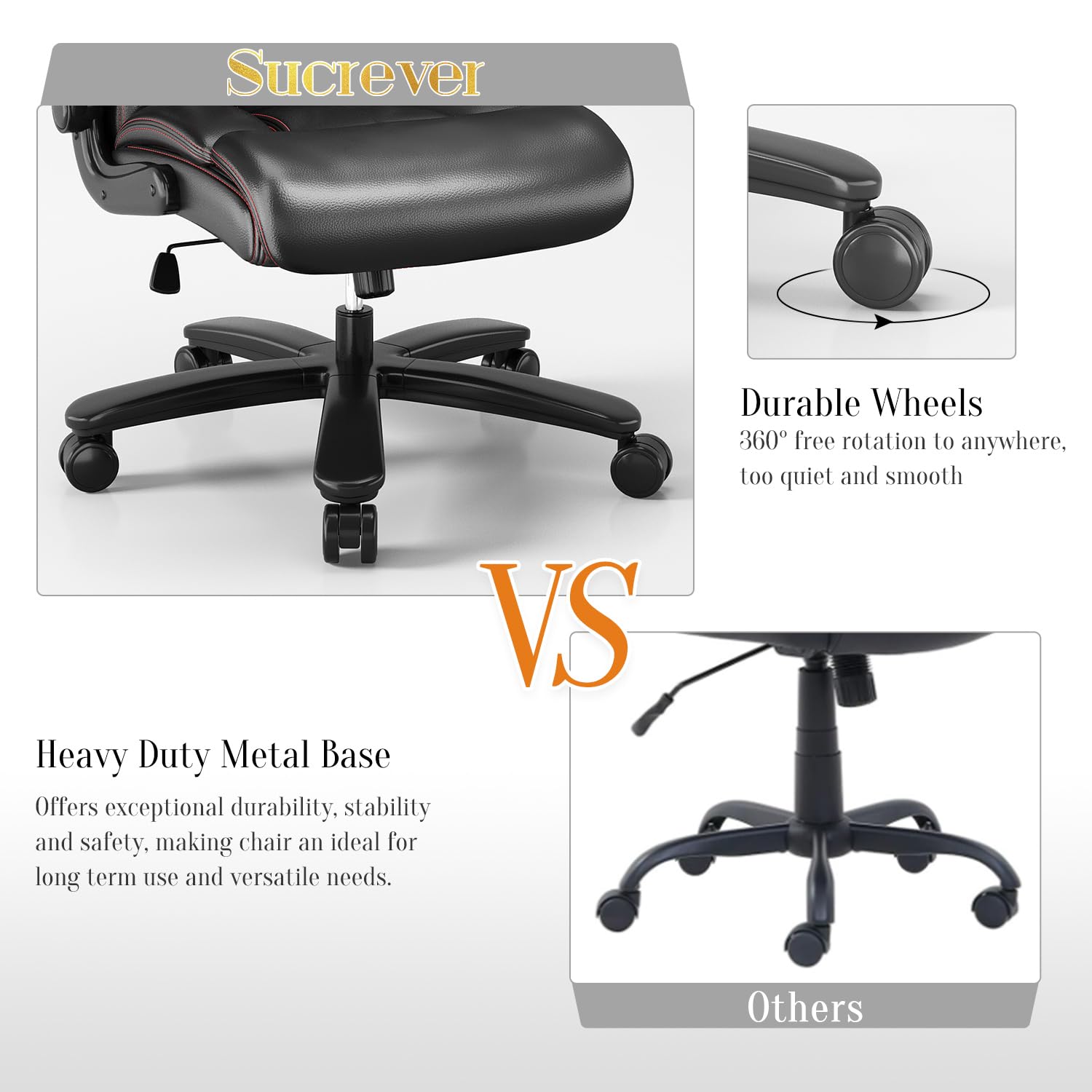 Executive Desk Chair, Sucrever Big and Tall Home Office Chairs for Heavy People 400lbs Wide Seat, High Back Large Executive Office Chair with Adjustable Flip up Arms, Black Leather Computer Desk Chair