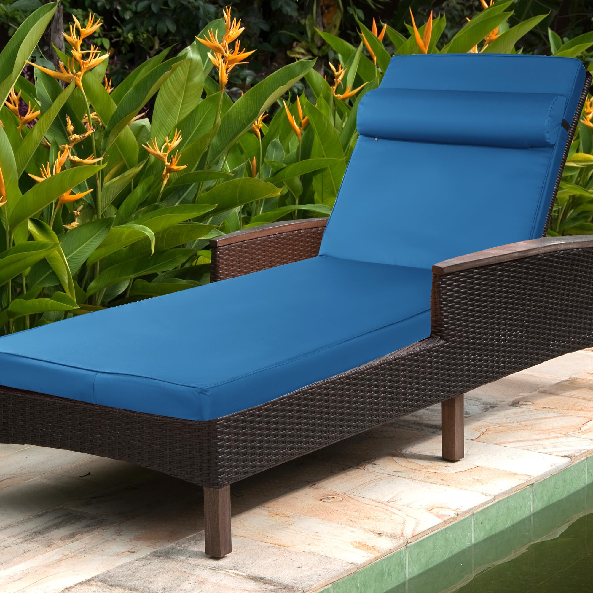 MABOZOO 2 Pack Outdoor Chaise Lounge Cushion with Adjustable Head Pillow,Waterproof & UV-Proof High Back Patio Chair Cushions,Patio Bench Cushion for Indoor Outdoor(Navy)