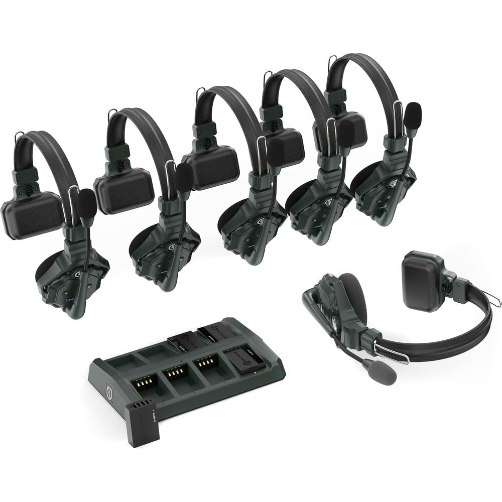 Hollyland Solidcom C1-6S Full Duplex Wireless Intercom System with 6 Headsets Bundle with Auray Disposable Over-Ear Headphone Covers (50-Pairs) and Sanitizer Spray