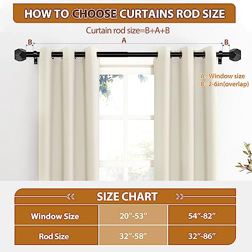 TONIAL 3/4 Curtain Rods 32 to 58 Inch(2.6-4.8ft), Telescoping Splicing Drapery Rods for Windows 20 to 53 Inch(1.7-4.4ft), Decorative Single Rod with GeometricFinial, Black