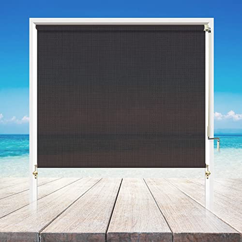 Outdoor Cordless Roller Blind, Mesh Brown Custom Weather Resistance Roller Blinds with Light Filtering Fabric, Sight Seeing Outdoor Use Roller Blind for Deck, Patio