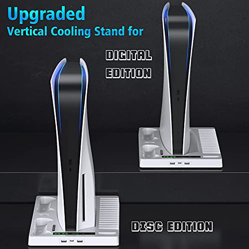 OIVO PS5 Stand with Cooling Fan and Headphone Stand, PS5 Cooling Fan with PS5 Controller Charger for Playstation 5, PS5 Charger with Storage 15 Game