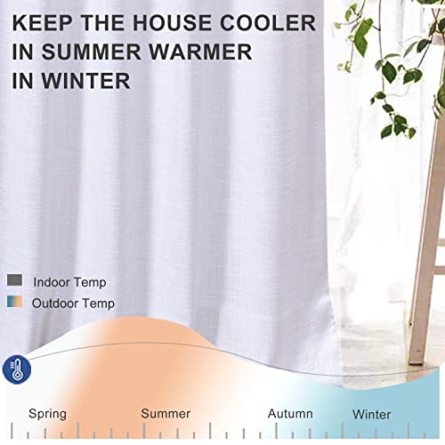 RHF 100% White Blackout Curtains for Bedroom 84 Inches Long (with Liner), White Linen Blackout Curtains for Living Room 2 Panels Set, Grommet Curtains & Drapes, Burlap Curtains- 2 Panels, 50x84