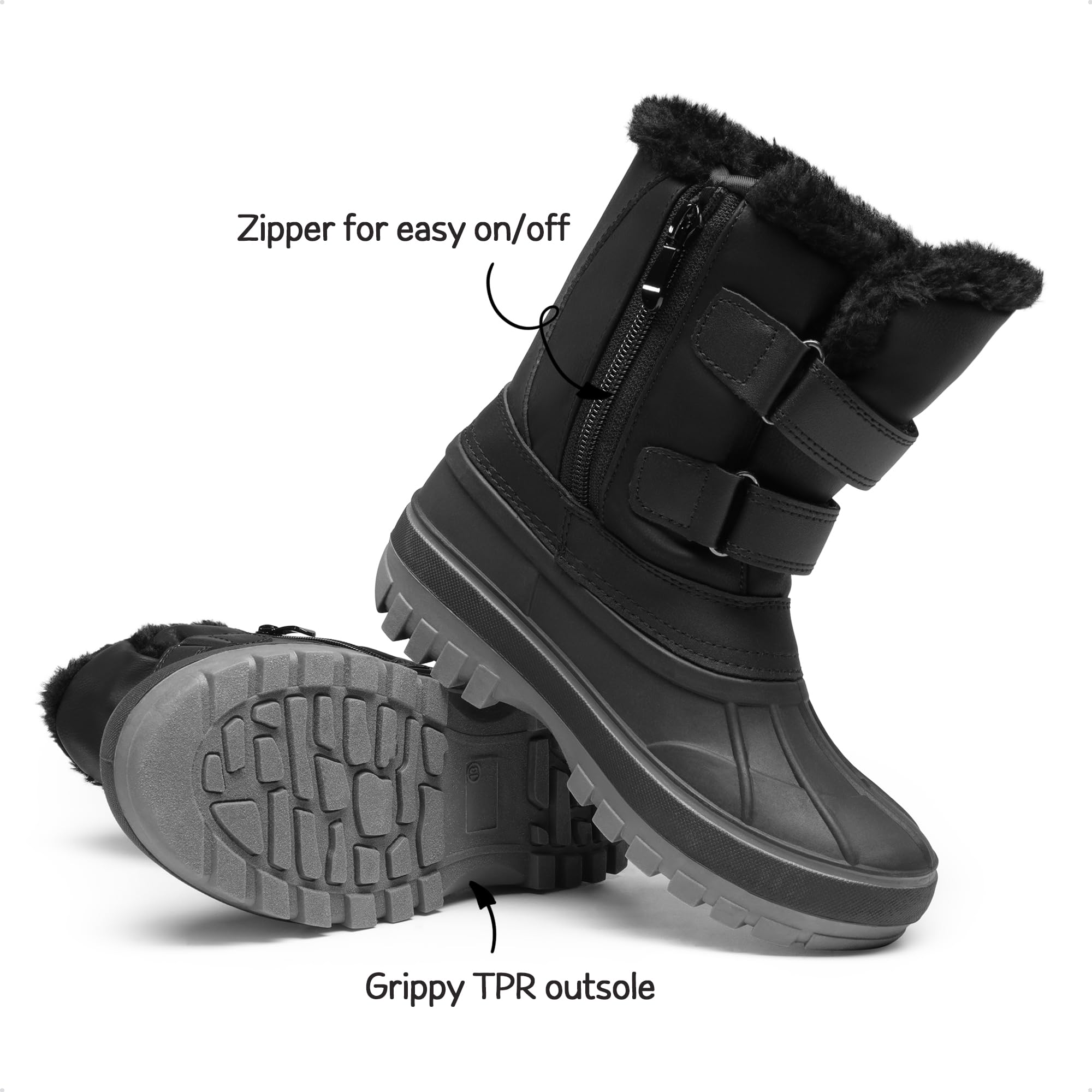 DREAM PAIRS Little Kid Ducko Black Ankle Winter Snow Boots Size 2 M US Little Kid