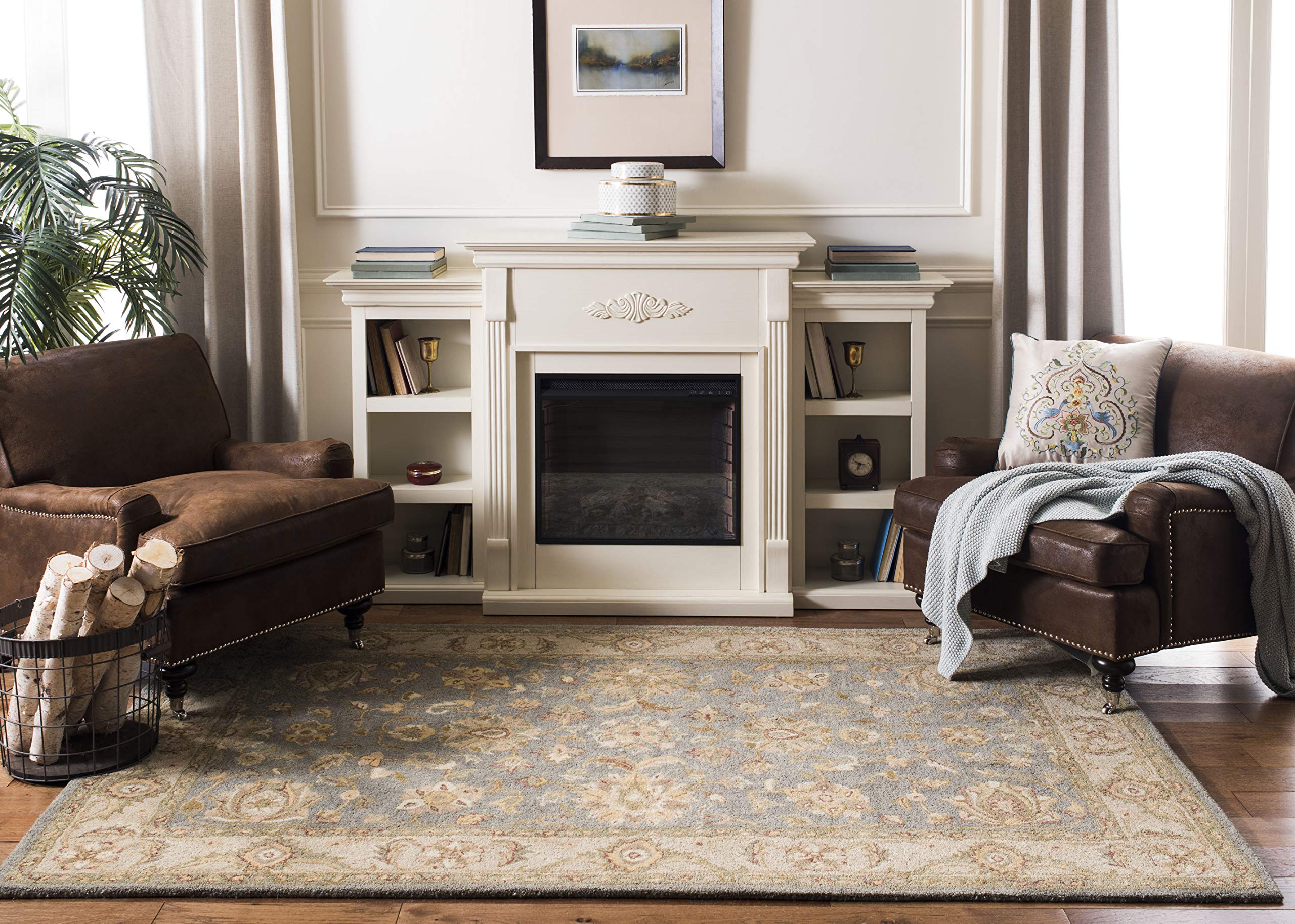 SAFAVIEH Antiquity Collection 3' x 5' Blue / Beige AT312A Handmade Traditional Oriental Premium Wool Area Rug