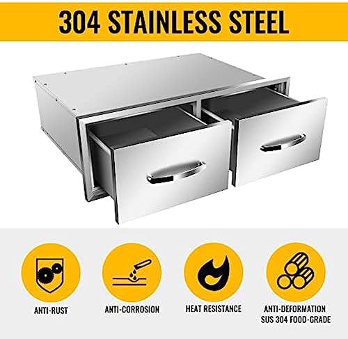 Outdoor Kitchen Stainless Steel Triple Access BBQ Drawers with Chrome Handle,30Wx20Dx10H
