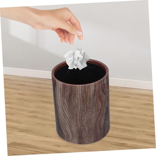 NESTINGHO Wood Grain Trash Can Bathroom Wastebasket Small Garbage Can Brown Trash Can Farmhouse Waste Basket Kitchen Waste Can Small Trash Can Trashcan Bathroom Trash Bins Imitation Leather