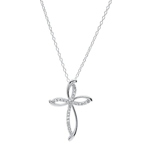 Dazzlingrock Collection 0.25 Carat (Ctw) Sterling Silver Round Diamond Women Cross Pendant with 18 inch Silver Chain