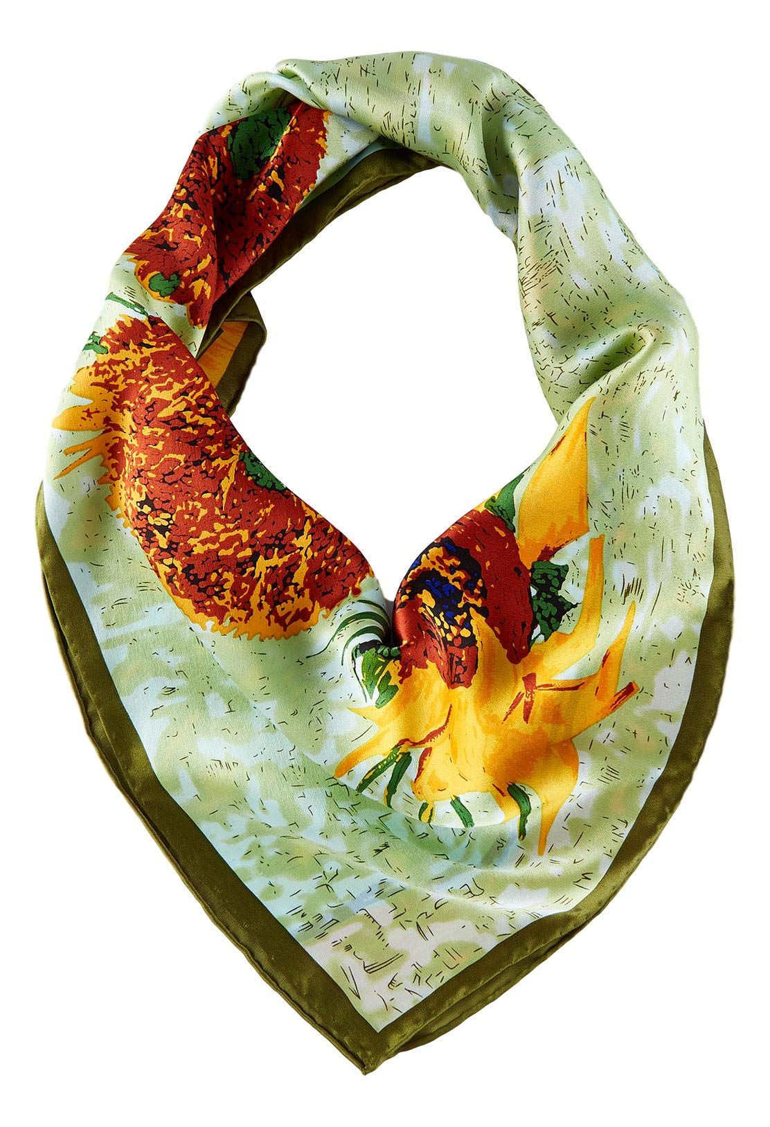 YangtzeStore Large Square Charmeuse Silk Scarf Classic Art Print (Sun Flowers)