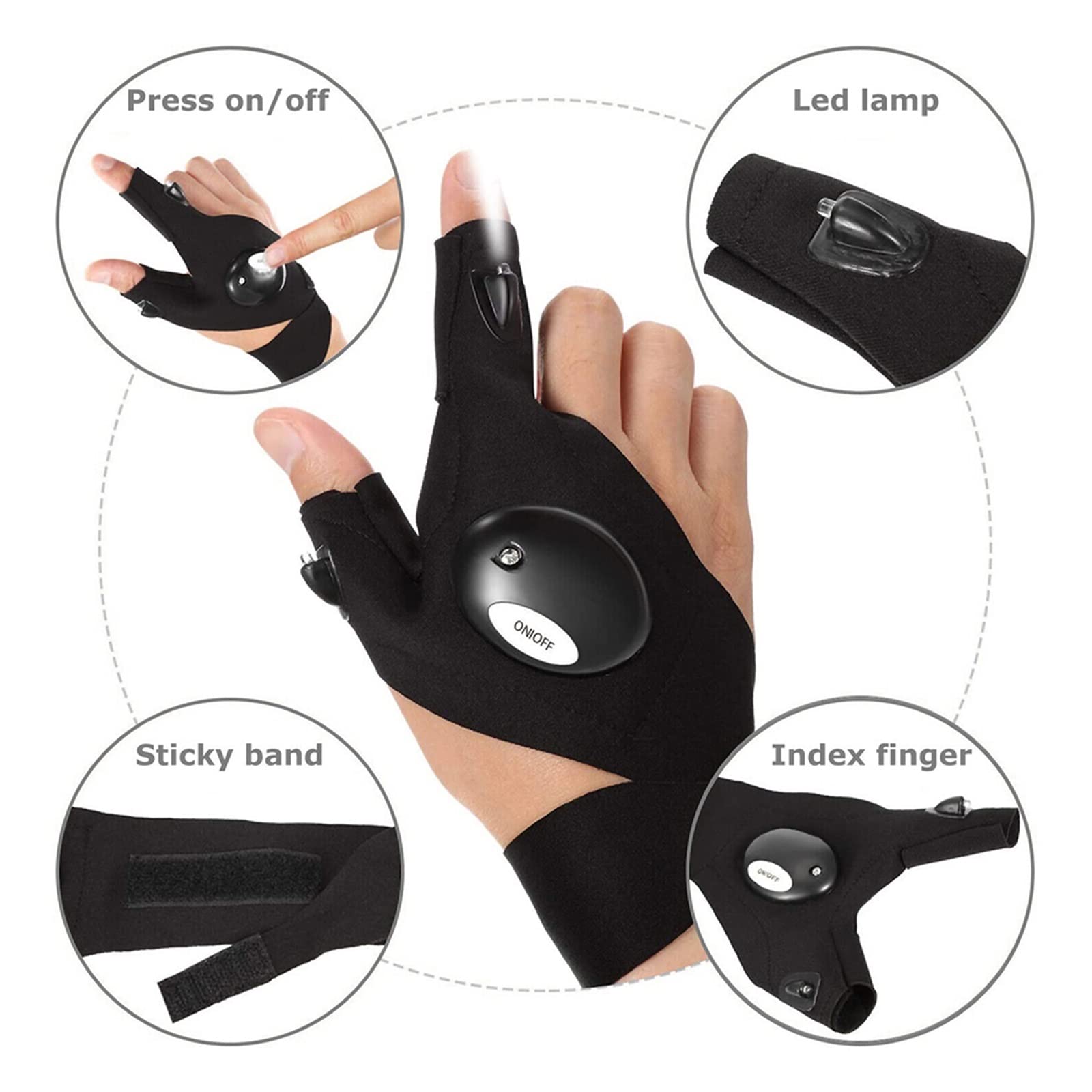 Flashlight Gloves for Men, Practical Durable Fingerless Glove Light, for Outdoor Night Fishing Camping Repairing Hiking Tool ( Color : Right Hand )