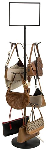Displays2go Purse and Handbag Rack, Floor Standing Model with Sign, 57" Tall (Black Wrought Iron)