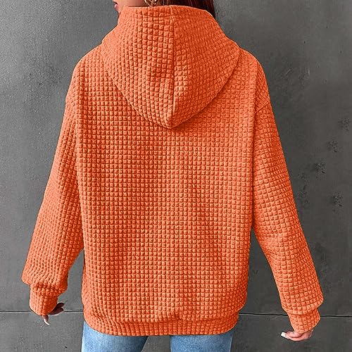 DOLKFU my recent orders placed by me womens sweatshirt Oversized Sweatshirt for Women Long Sleeve Cute Heart Graphic Print Waffle Hoodies Trendy Pullover with Pocket Orange XXL