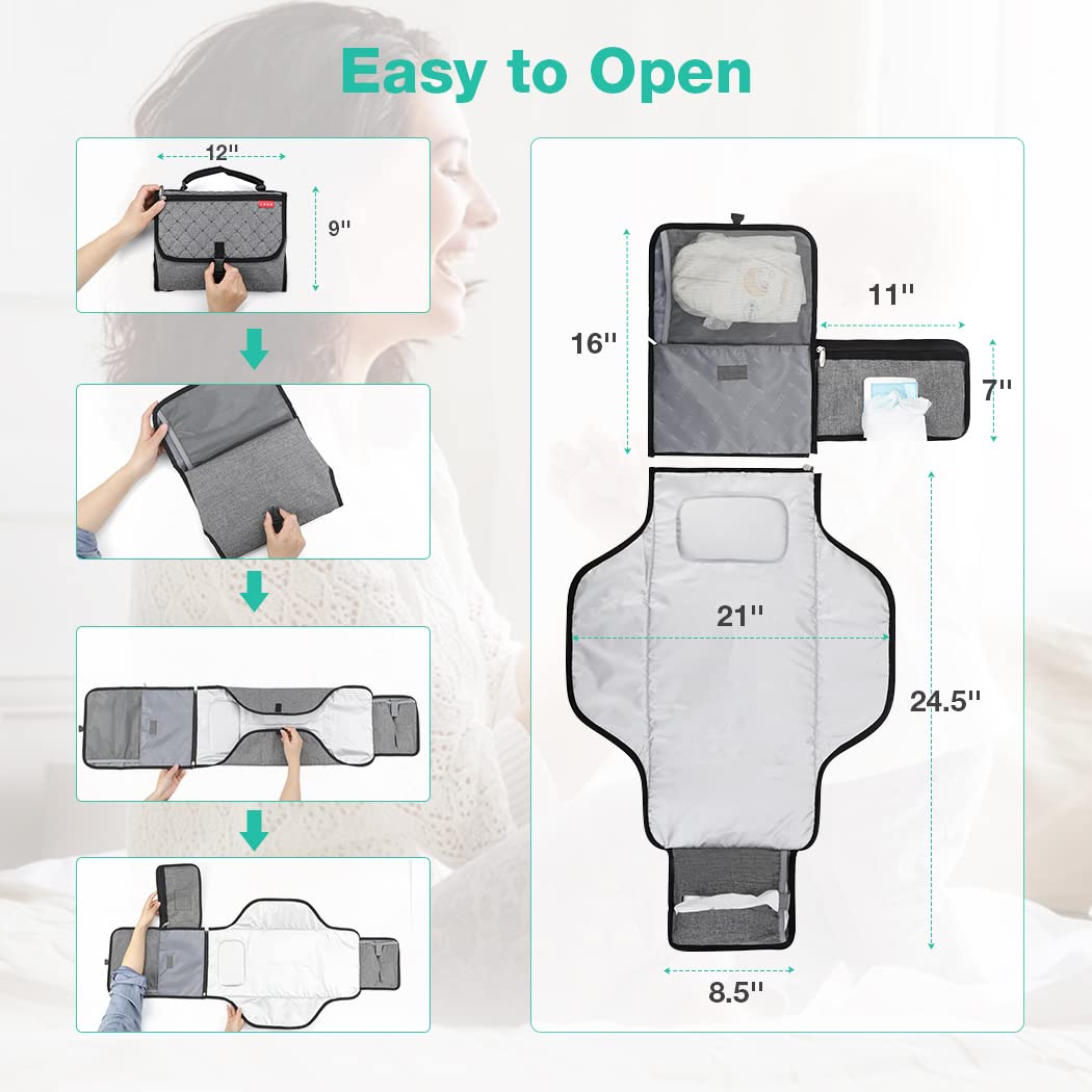 Lekebaby Changing Pad Portable Diaper Changing Pad Waterproof Baby Changing Mat, Grey