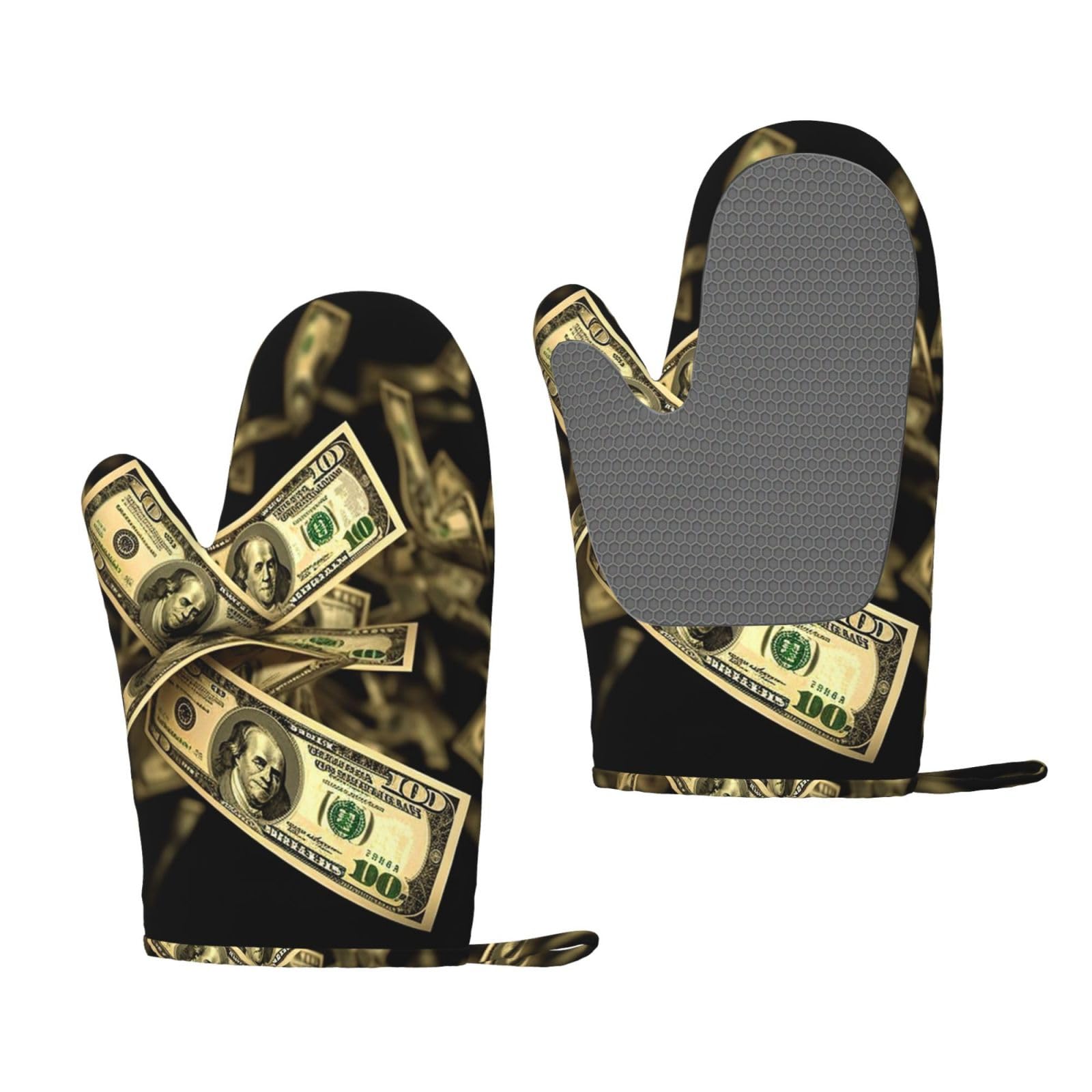 Dollar Sign Money Printed Oven Mitts Heat Resistant Oven Gloves Non-Slip Silicone Kitchen Gloves for Cooking Baking BBQ Gloves 1 Pair
