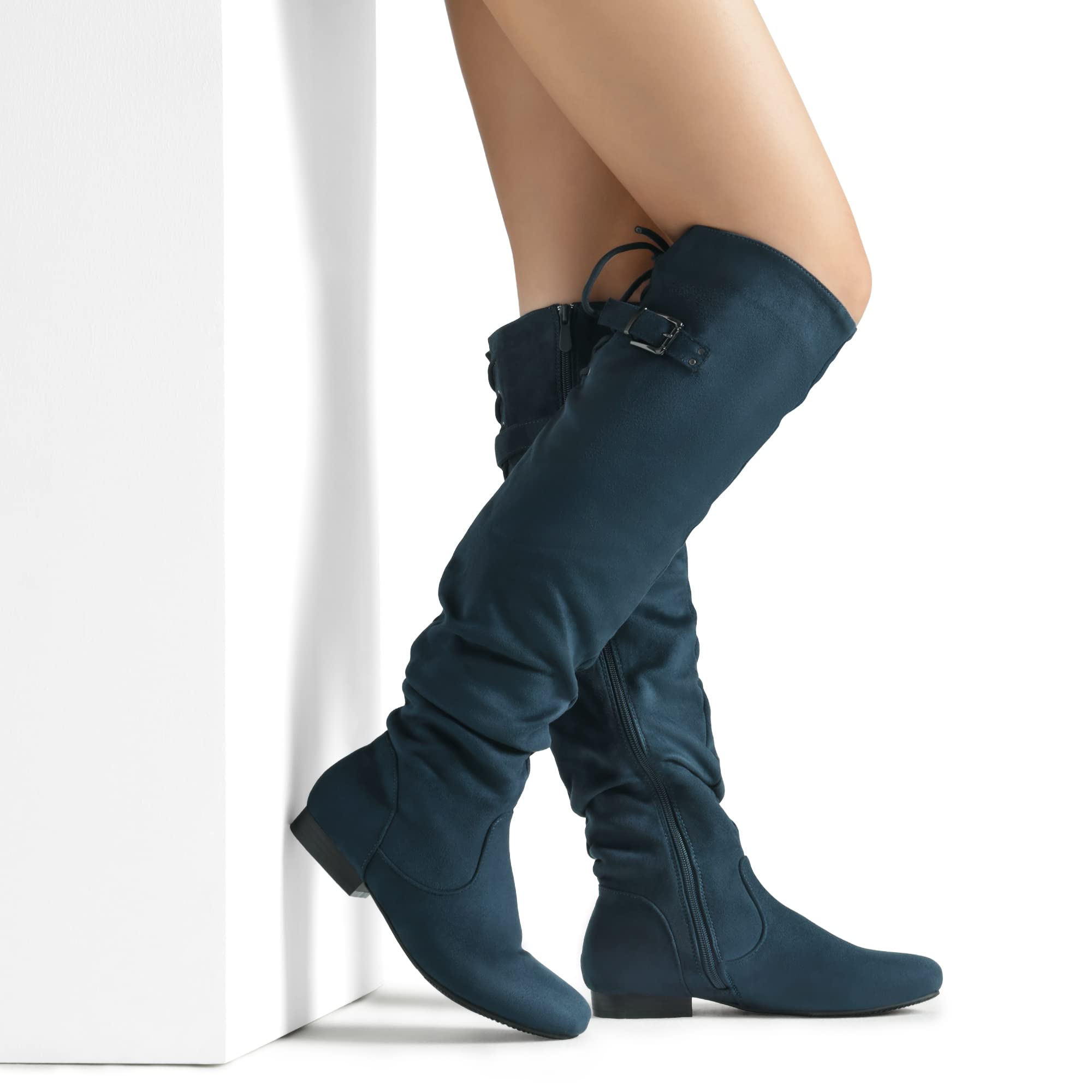DREAM PAIRS Women's Colby Blue Over The Knee Pull On Boots - 9 M US