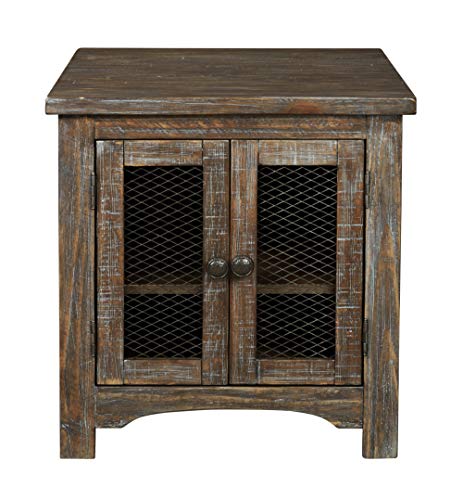 Signature Design by Ashley Danell Ridge Rustic Square End Table with Double Cabinet Doors and 1 Storage Shelf, Brown