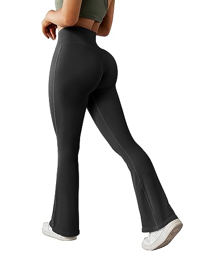 MOOSLOVER Women Ribbed Bootcut Yoga Pants High Waisted Flare Bootleg Workout Leggings(S,#2 Black-29)