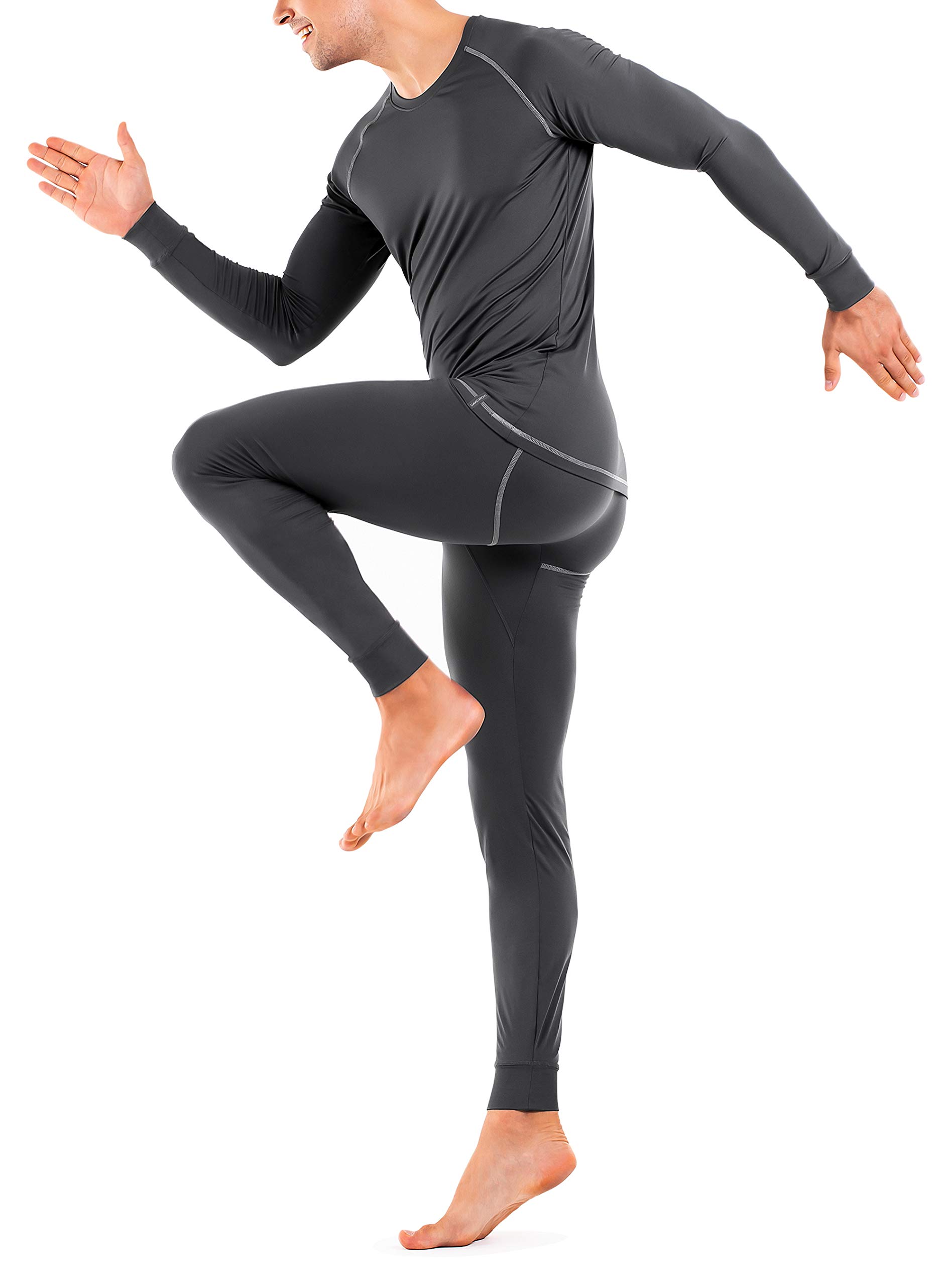 DAVID ARCHY Men's Thermal Underwear Soft Brushed Thermal Top and Bottom Long Johns Set Quick Drying Base Layer (L, Dark Gray)