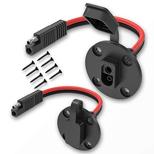 Kohree SAE Power Socket Sidewall Port Connector, 2 Pin SAE Quick Connect Solar Panel Flush Mount Connector Plug Cable Weatherproof 12AWG 13.2" w/ 8 Screws for Solar Generator Battery Charger, 2 Pcs
