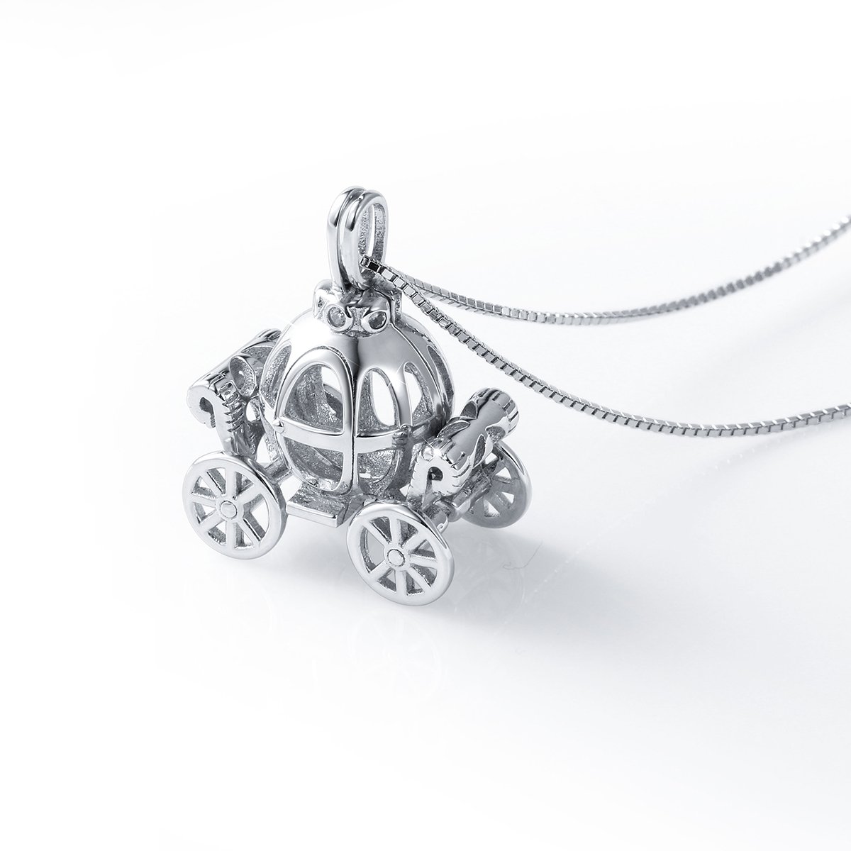 DAOCHONG 925 Sterling Silver Pumpkin Carriage Pendant Necklace,18",Box Chain