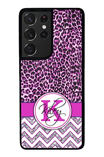 Pink Leopard Skin Personalized Black Rubber Phone Case Compatible With Samsung Galaxy S23 S23+ Ultra S22 S22+ S21 S21FE S21+ S20FE S20+ S20 Note 20 S10 S10+ S10e