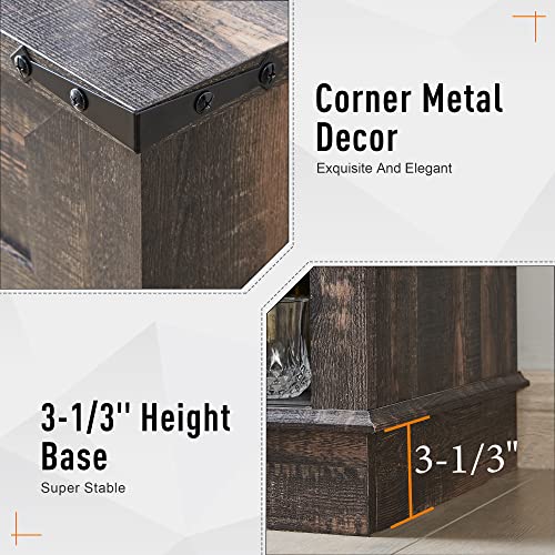 OKD Farmhouse Coffee Bar Cabinet, 32" Sliding Barn Door Buffet Sideboard Cabinet with Drawer, Adjustable Storage Shelves, Wooden Accent Cabinet for Kitchen, Living Room, Dining Room(Dark Rustic Oak)