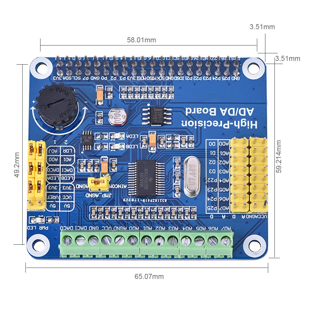 Expansion Board for , High-Precision AD/DA Expansion Sheild Board Allows to Add High-Precision AD/DA Functions to The Onboard ADS1256 DAC8532 Sensor