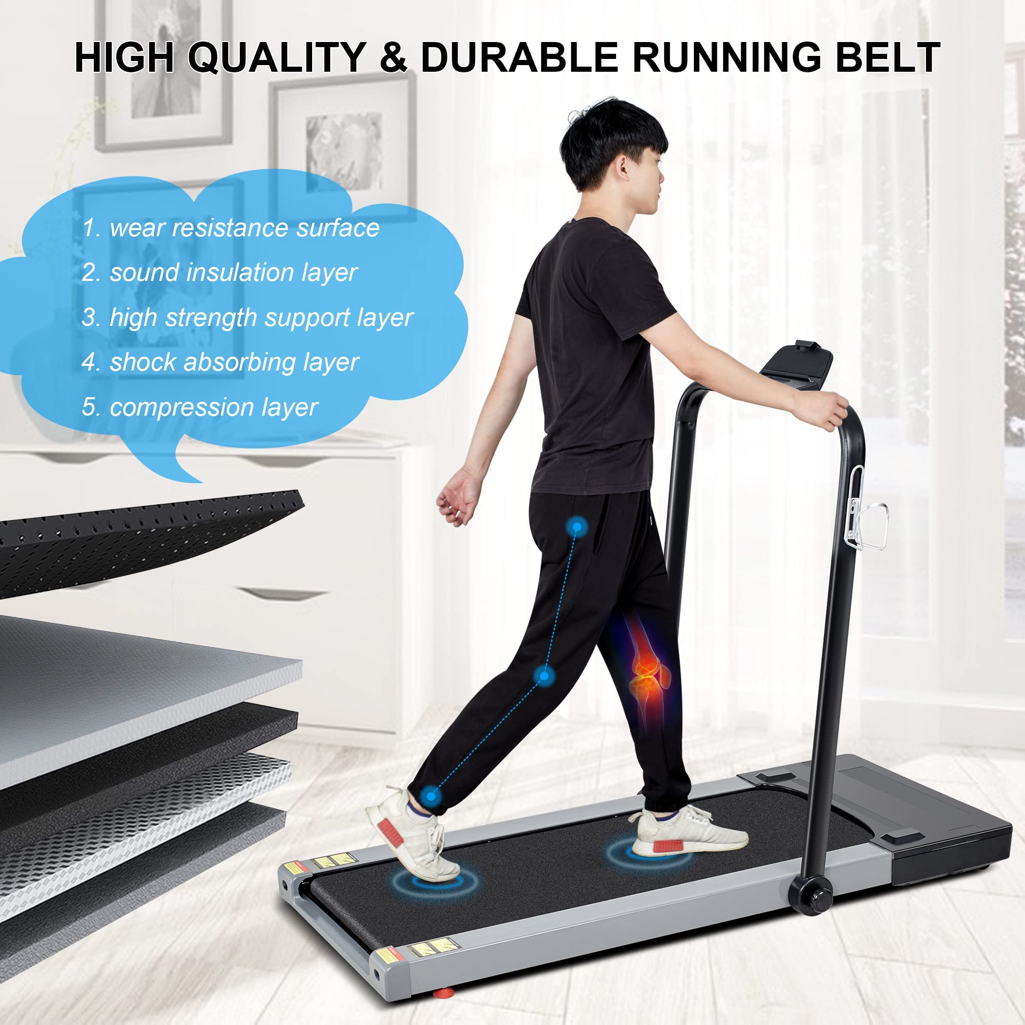 Foldable Treadmill Electric Treadmill Running Machine 17" Wide 3 Levels Manual Incline 0.5 HP Power 15Preset Program Max Speed 8.5MPH with Large Display & Cup Holder for Home &Gym