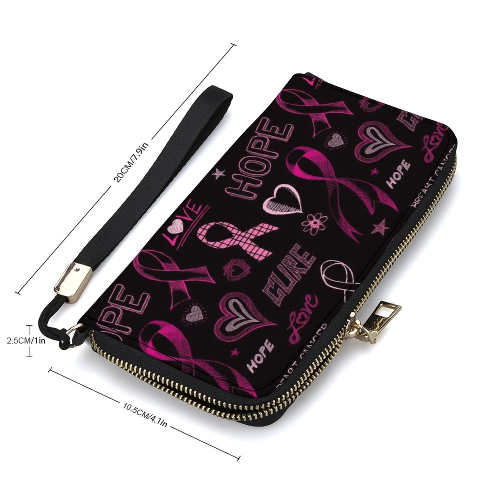 FunnyStar Breast Cancer Awareness Sketch Women's Long RFID Hand Wallet Wristlet Clutch Purse PU Leather Handbag with Wrist Strap