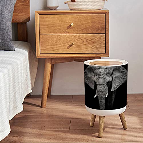 KCDCYCZEAL Small Round Trash Can Monochrome Portrait Elephant Recycle Bins with Press Top Lid Dog Proof Wastebasket for Kitchen Bathroom Bedroom Office 7L/1.8 Gallon