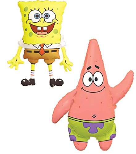 ToylandĀ® Pack Of 2 - Spongebob Squarepants and Patrick Star Foil Balloons - 1 x 29 Inch Spongebob & 1 x 36 Inch Patrick Shaped Character Foil Balloons