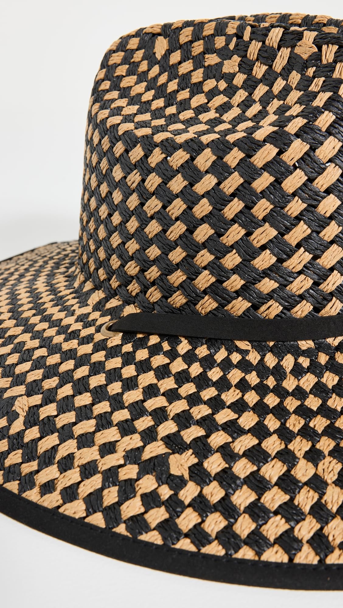 Lele Sadoughi Women's Straw Checkered Hat, Jet Natural 001, Black, Print, One Size