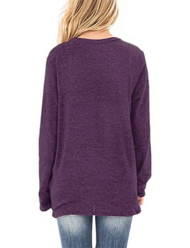 SimpleFun Twist Knot Tunic Tops for Women Petite Long Sleeve V Neck Loose Fitting Tshirts Purple S